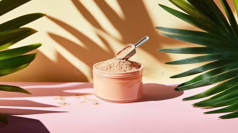 A Container of Plant-based Protein Powder with a Measuring Scoop on a ...