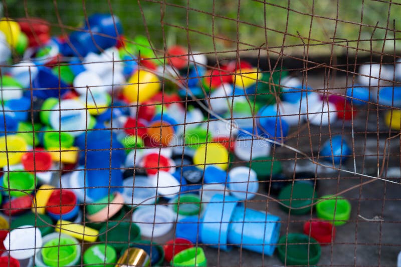 Container with Plastic Bottle Caps Stock Image - Image of protection ...