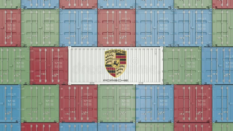 Container with Porsche Corporate Logo. Editorial 3D Rendering Editorial ...