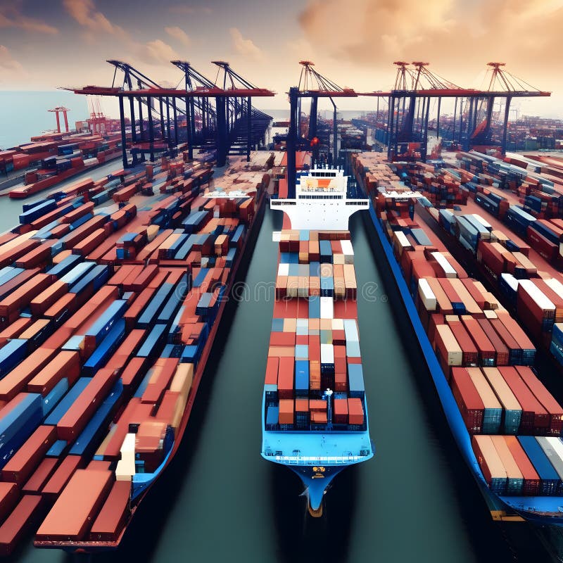 Container Port, AI-generatet Stock Illustration - Illustration of trade ...