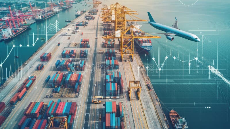 The Container Port and Airplane.AI Generated Image Stock Photo - Image ...