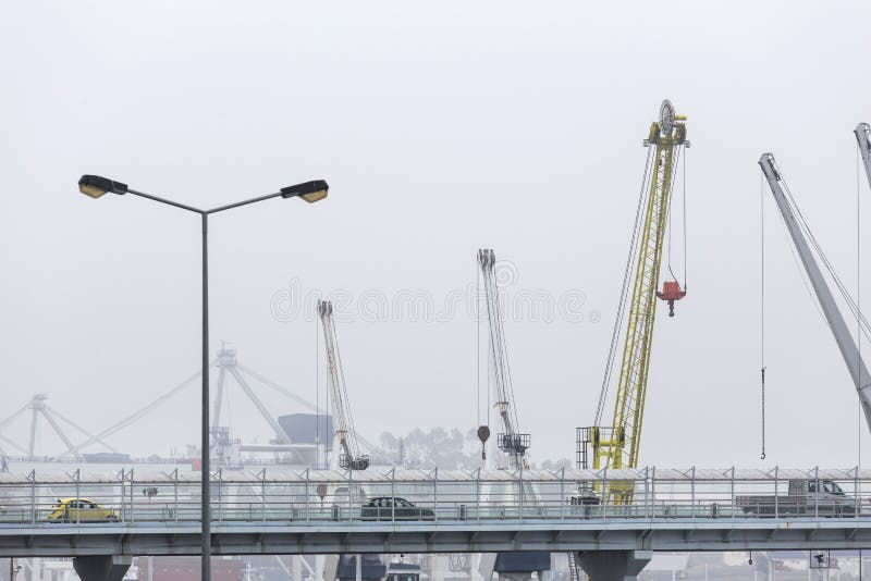 An Container Port in Fog Background Stock Image - Image of shipping ...