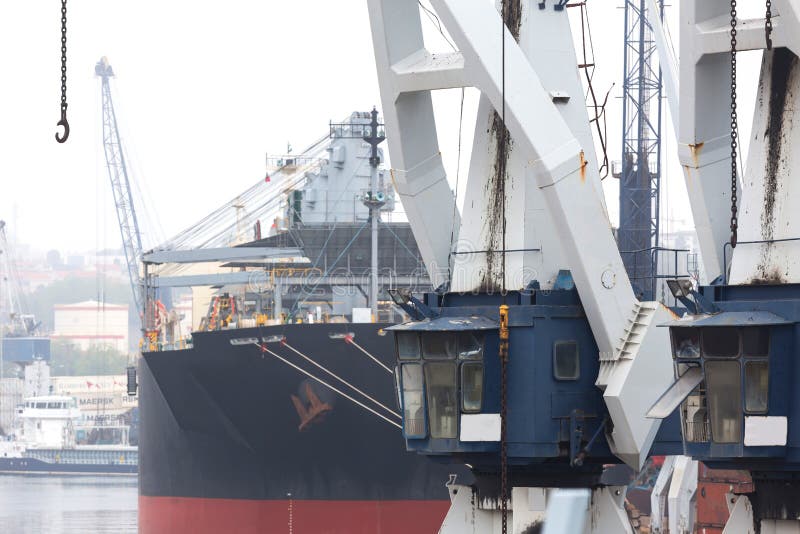 An Container Port in Fog Background Stock Image - Image of shipping ...