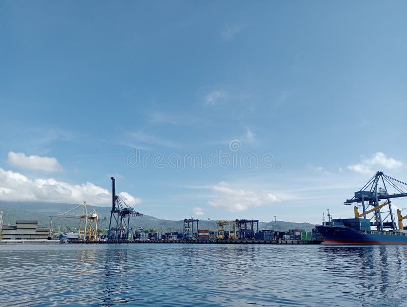 Container Port of Loading View from Sea Side Editorial Stock Image ...