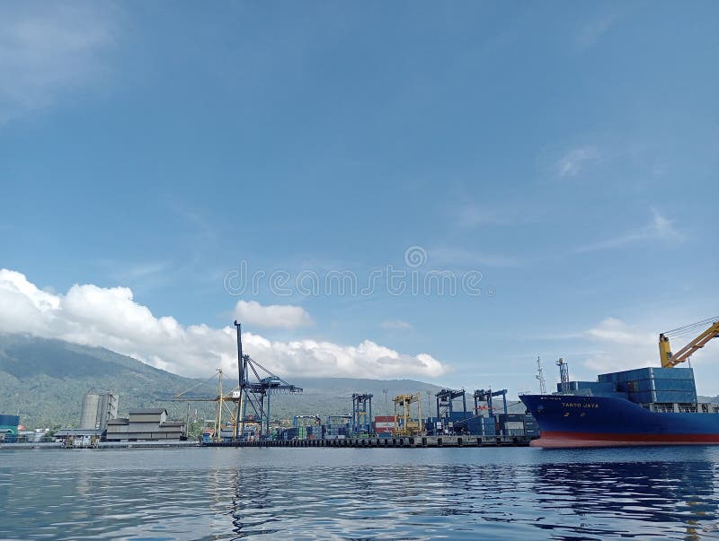 Container Port of Loading View from Sea Side Editorial Image - Image of ...