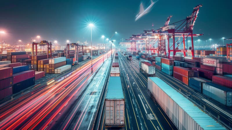 Container Port during the Night.. AI Generated Stock Image - Image of ...