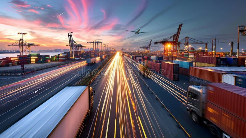 Container Port during the Night.. AI Generated Stock Image - Image of ...