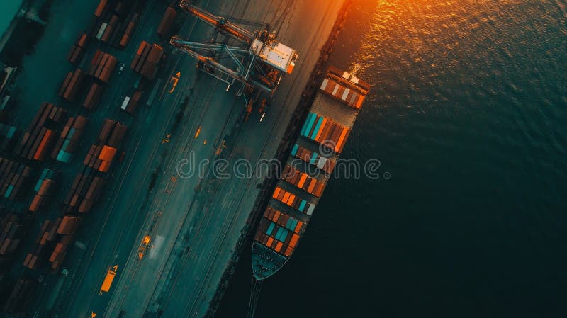 A Container Port at Sunset with Ships and an Array of Colorful Cargo ...