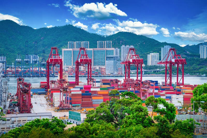 Container Port Terminal at Daytime in Hong Kong Editorial Image - Image ...