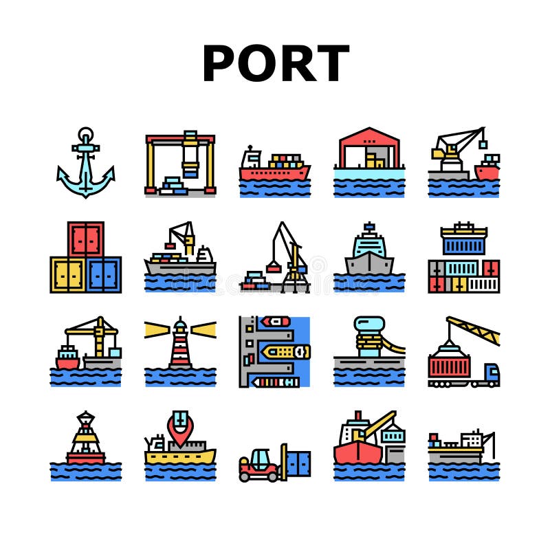 Crane Loading Container on Truck in Port Color Icon Vector Illustration ...