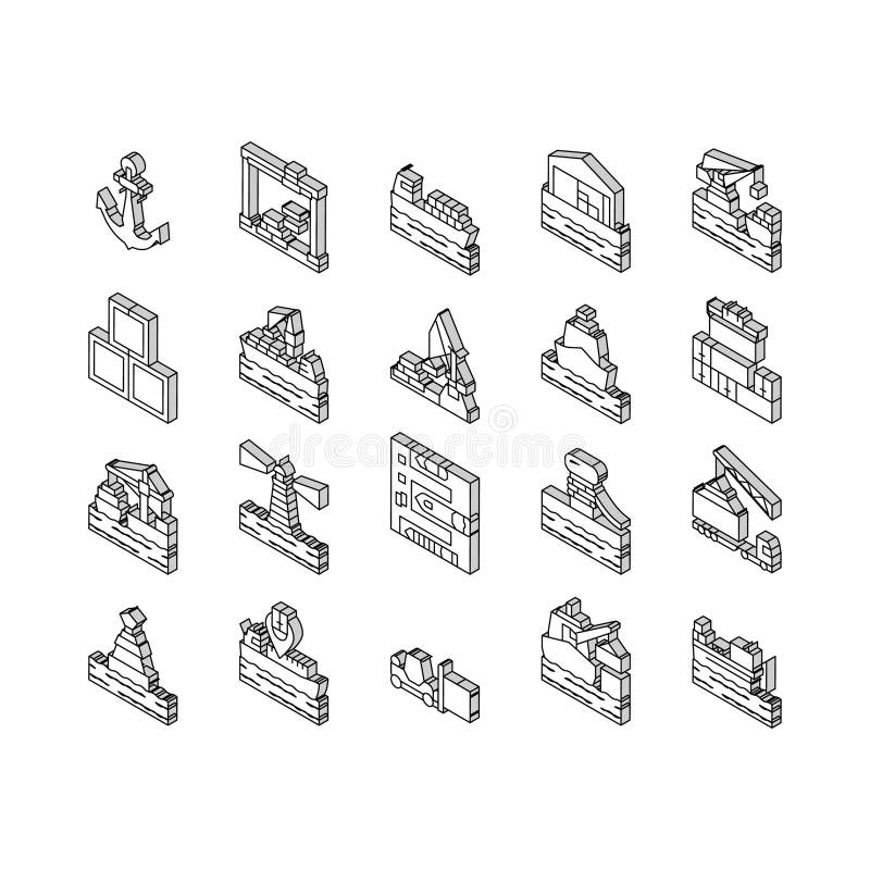 Container Port Tool Collection Isometric Icons Set Vector Stock Vector ...