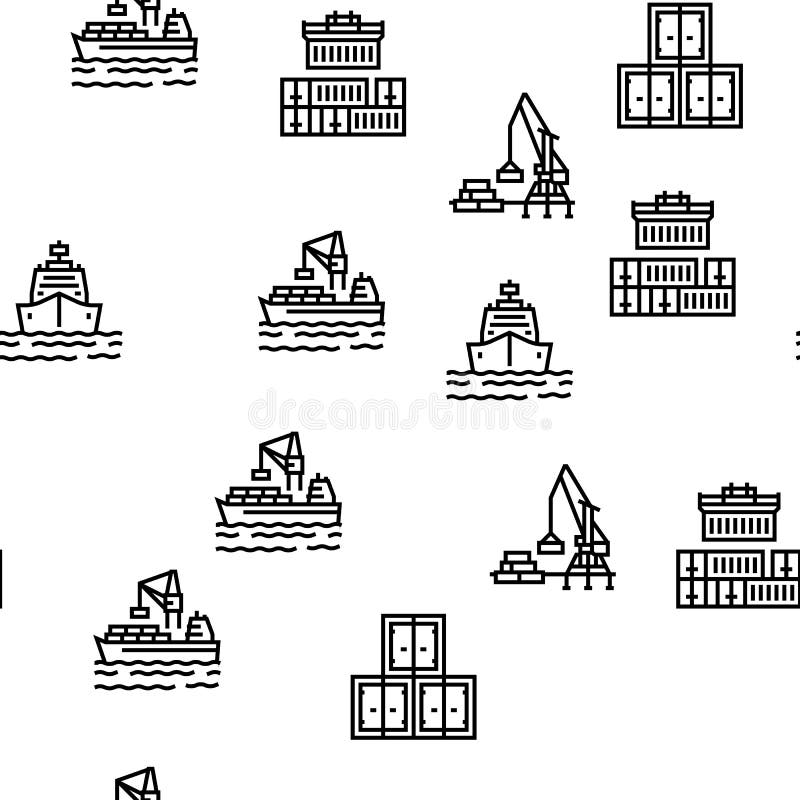 Sea Port Line Vector Icon Set. Shipping Industry Collection with Ship ...