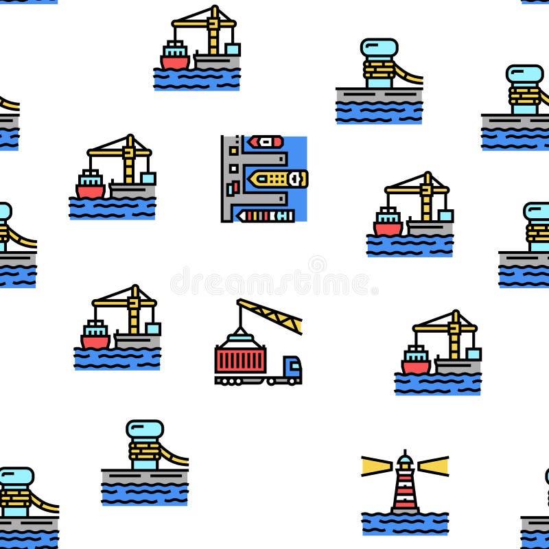 Container Port Tool Vector Seamless Pattern Stock Vector - Illustration ...
