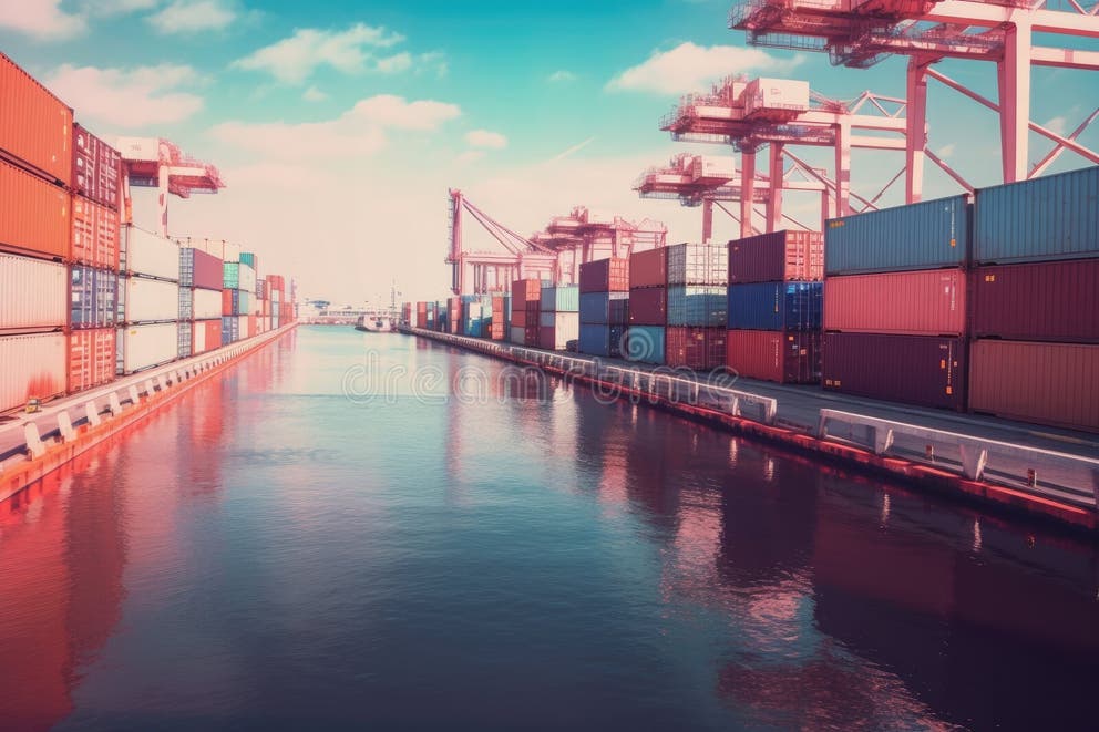 Container Ports with Containers and Ships in the Background. Generative ...