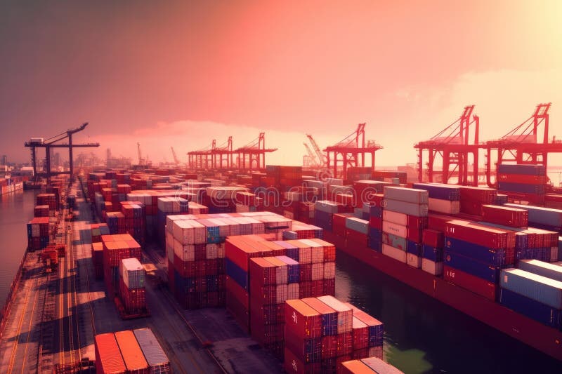 Container Ports with Containers and Ships in the Background. Generative ...