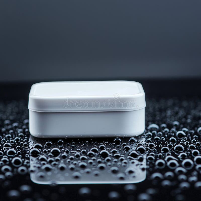 Container with Round Edges Made of White Plastic on a Wet Surface Stock ...