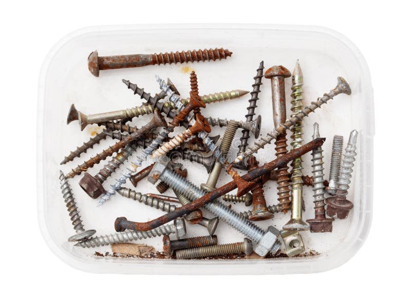 A Container of Rusty Screws and Nails Stock Photo - Image of tool ...