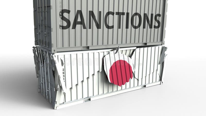 Container with SANCTIONS Text Breaks Cargo Container with Flag of Japan ...