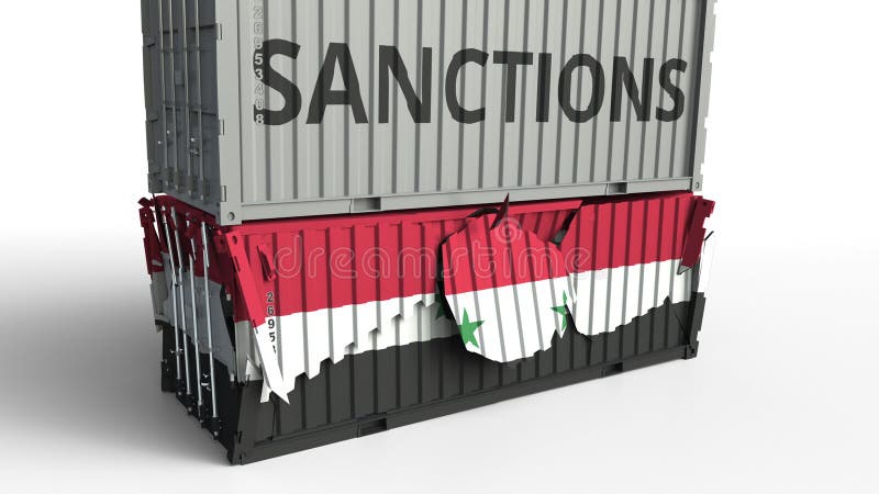 Container with SANCTIONS Text Breaks Cargo Container with Flag of Syria ...