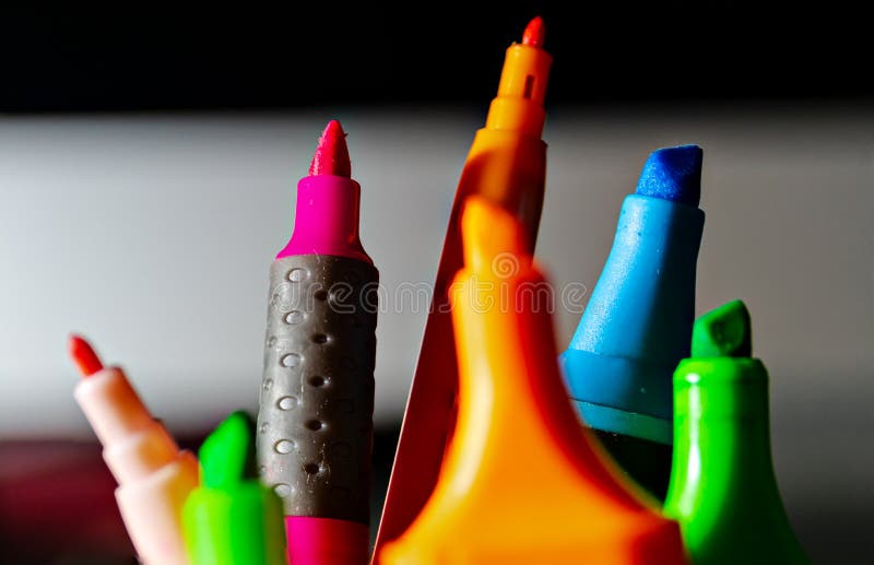 Container with Several Colored Markers Stock Photo - Image of markers ...