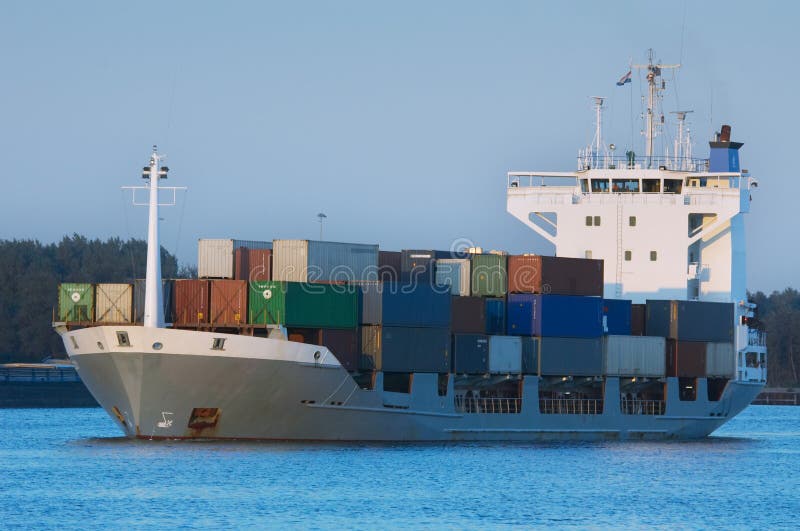 Container Ship with Deck Cargo Load Sailing at Sea Stock Image - Image ...