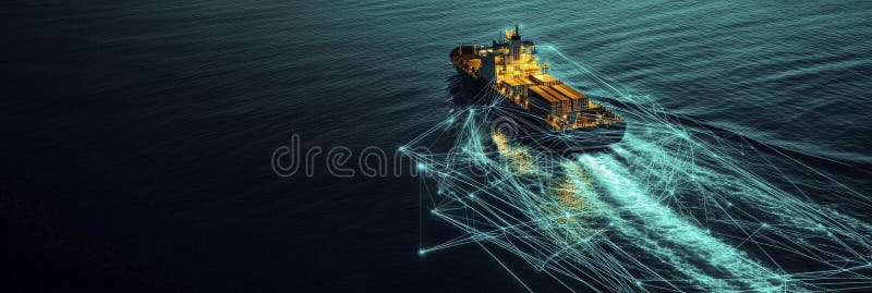Container Ship with Abstract Digital Connections Stock Illustration ...