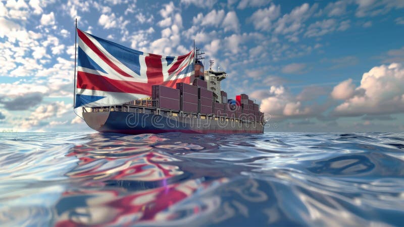 A Container Ship Adorned with the British Flag Sailing Proudly in the ...