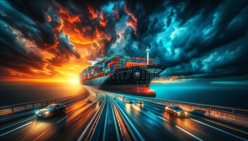 A Container Ship, Adorned with Traces of Rust and Seawater, Cruises ...