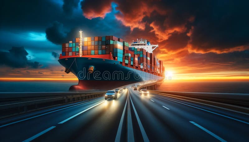 A Container Ship, Adorned with Traces of Rust and Seawater, Cruises ...