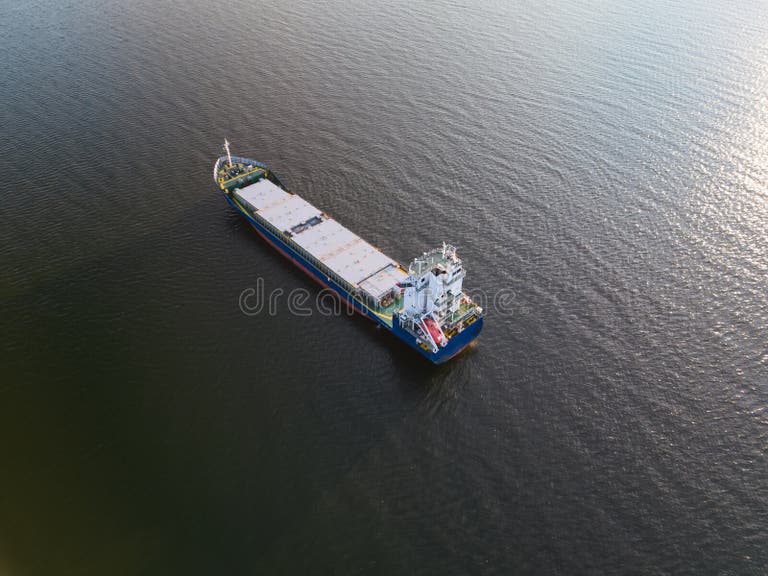 Container Ship at Anchor after Unloading in the Baltic Sea. Mooring ...
