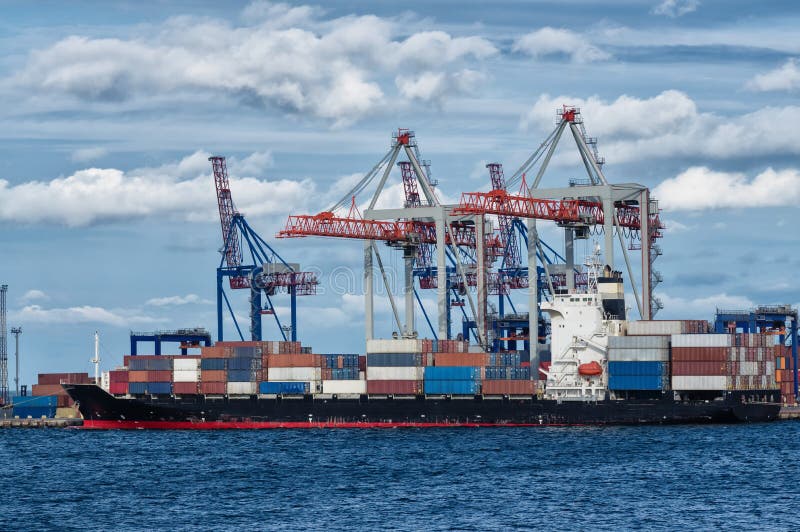 Container Ship Near the Port Stock Image - Image of loading, global ...
