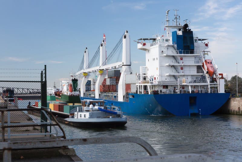 Container Barge on Antwerp Canal Stock Photo - Image of industry, boat ...