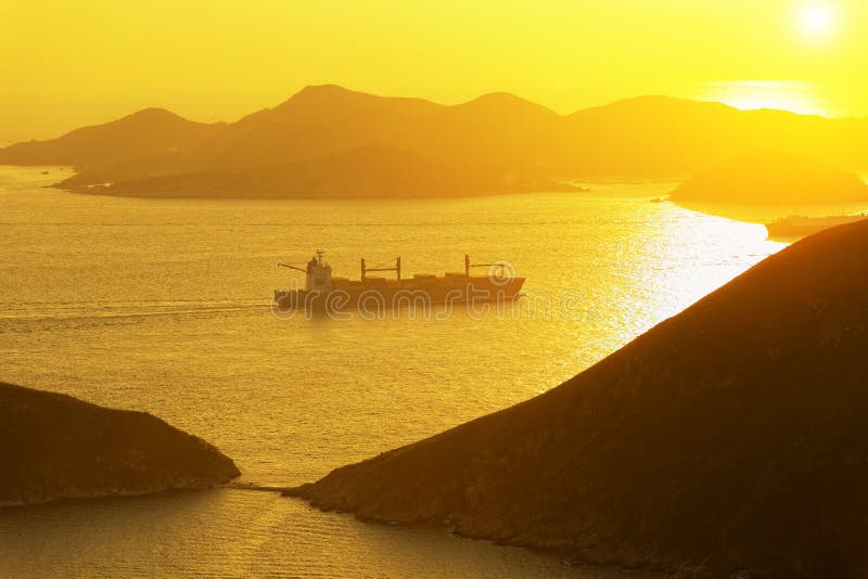 Container ship in the bay stock image. Image of aerial - 36290147