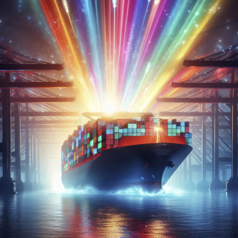 A Container Ship is Being Launched with a Colorful Light Burst. Ai ...