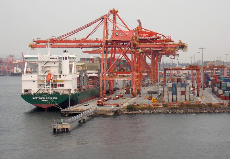 Container Ship Being Loaded at a Shipyard in Vancouver, Canada on a ...