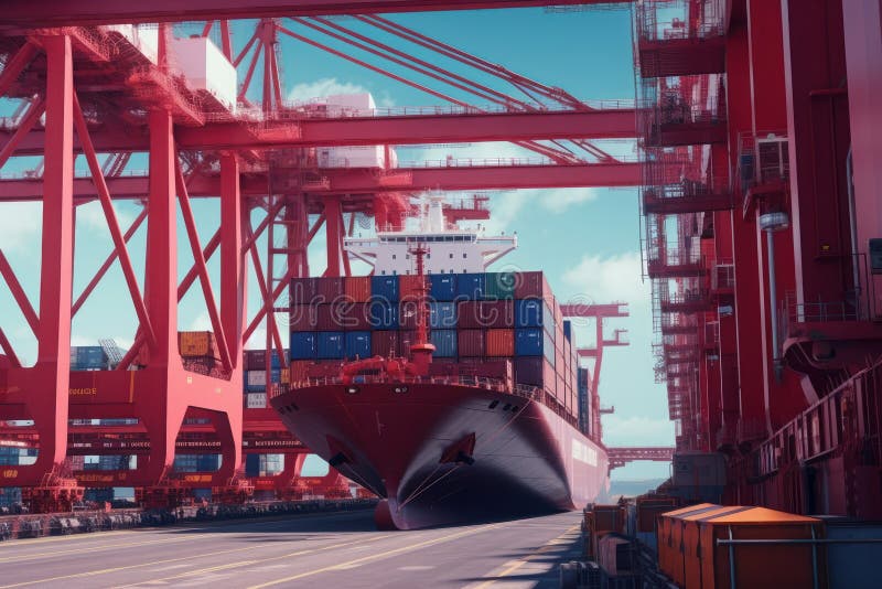 Container Ship at the Berth in Cargo Terminal of the Port Under Loading ...