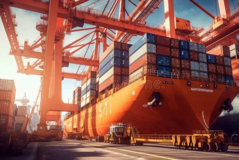 Container Ship at the Berth in Cargo Terminal of the Port Under Loading ...