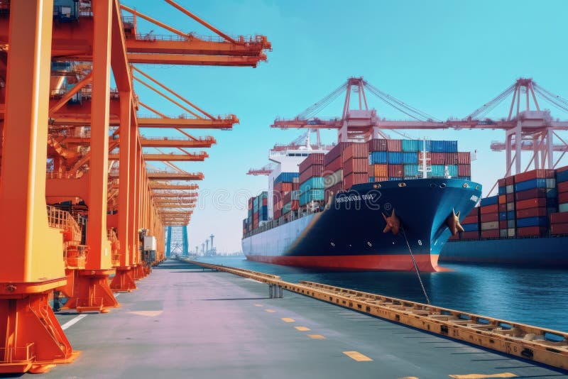 Container Ship at the Berth in Cargo Terminal of the Port Under Loading ...
