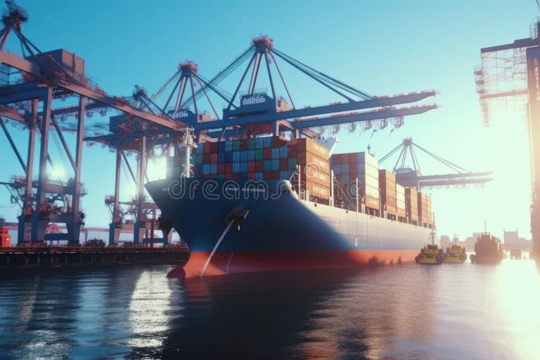 Container Ship at the Berth in Cargo Terminal of the Port Under Loading ...