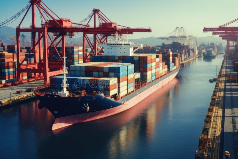 Container Ship at the Berth in Cargo Terminal of the Port Under Loading ...