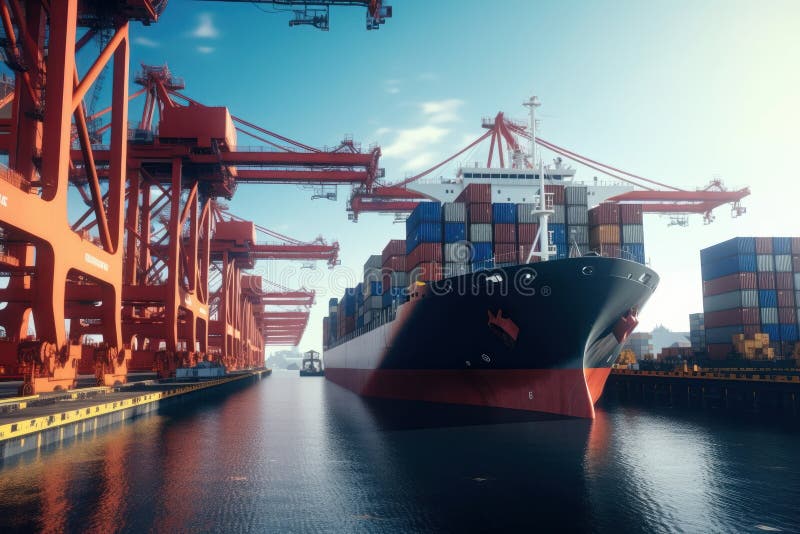 Container Ship at the Berth in Cargo Terminal of the Port Under Loading ...