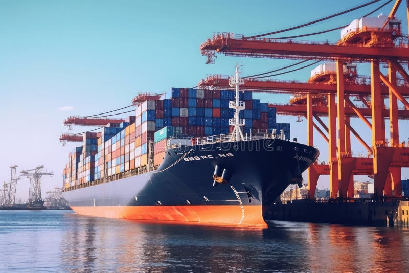Container Ship at the Berth in Cargo Terminal of the Port Under Loading ...