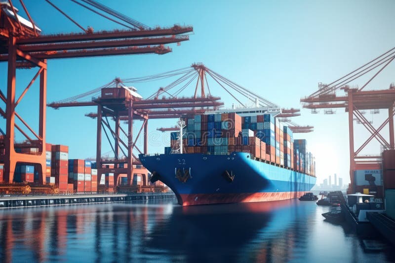 Container Ship at the Berth in Cargo Terminal of the Port Under Loading ...