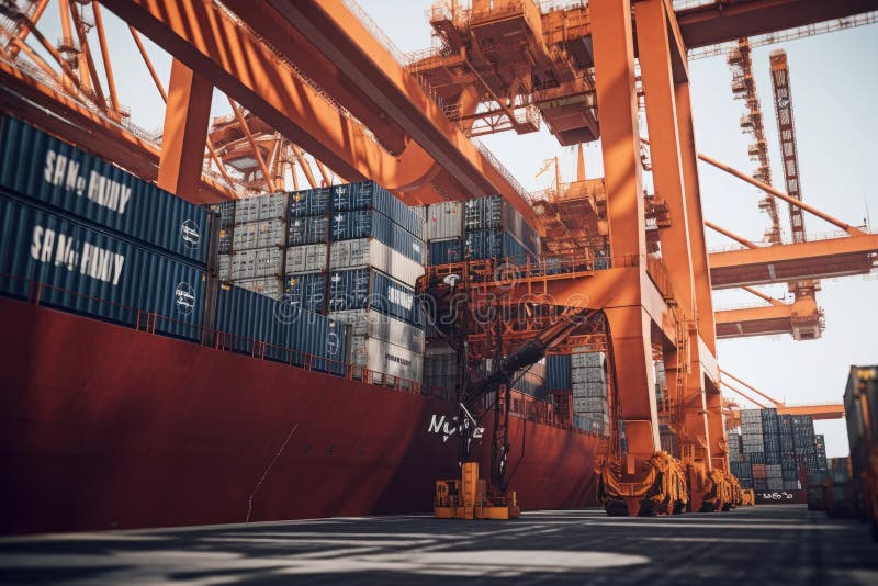 Container Ship at the Berth in Cargo Terminal of the Port Under Loading ...