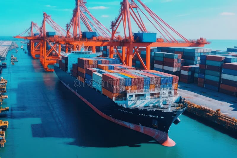 Container Ship at the Berth in Cargo Terminal of the Port Under Loading ...
