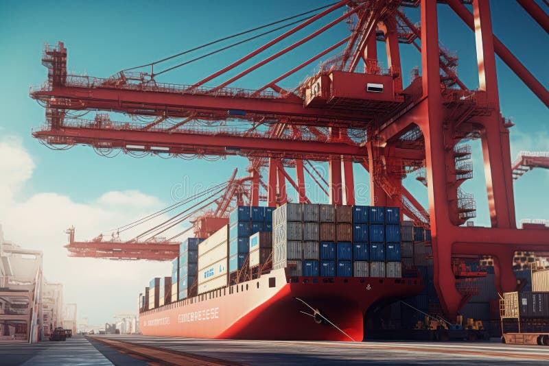 Container Ship at the Berth in Cargo Terminal of the Port Under Loading ...