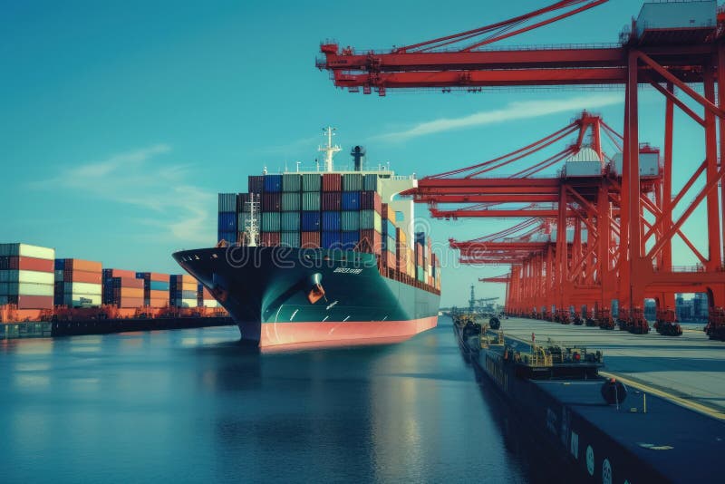 Container Ship at the Berth in Cargo Terminal of the Port Under Loading ...