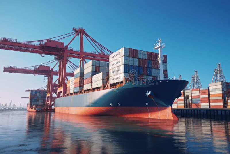 Container Ship at the Berth in Cargo Terminal of the Port Under Loading ...