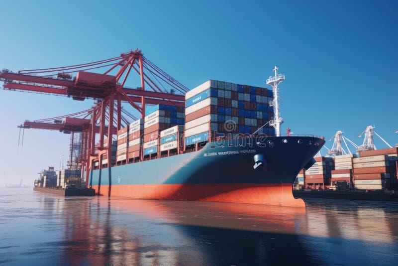 Container Ship at the Berth in Cargo Terminal of the Port Under Loading ...