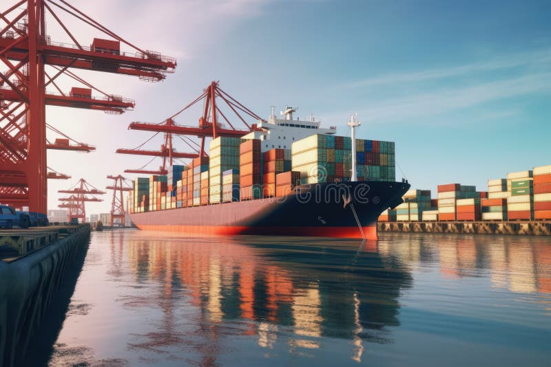 Container Ship at the Berth in Cargo Terminal of the Port Under Loading ...